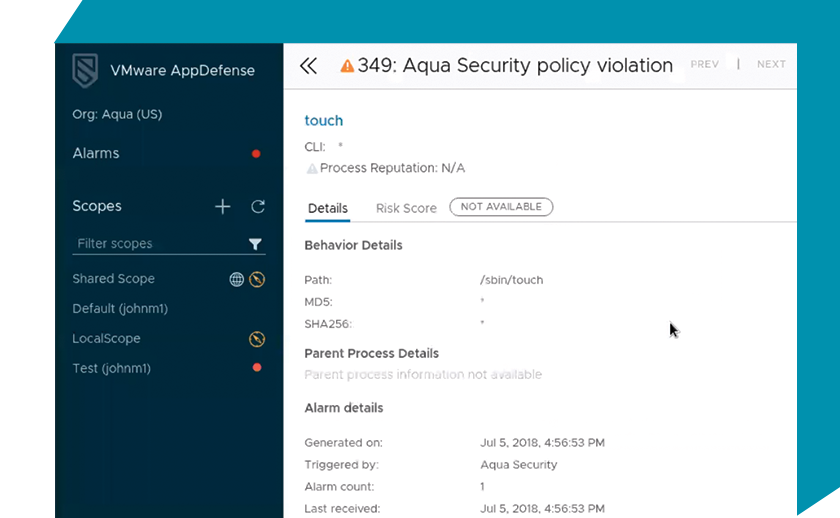 Aqua Container Security for VMware AppDefense - Aqua